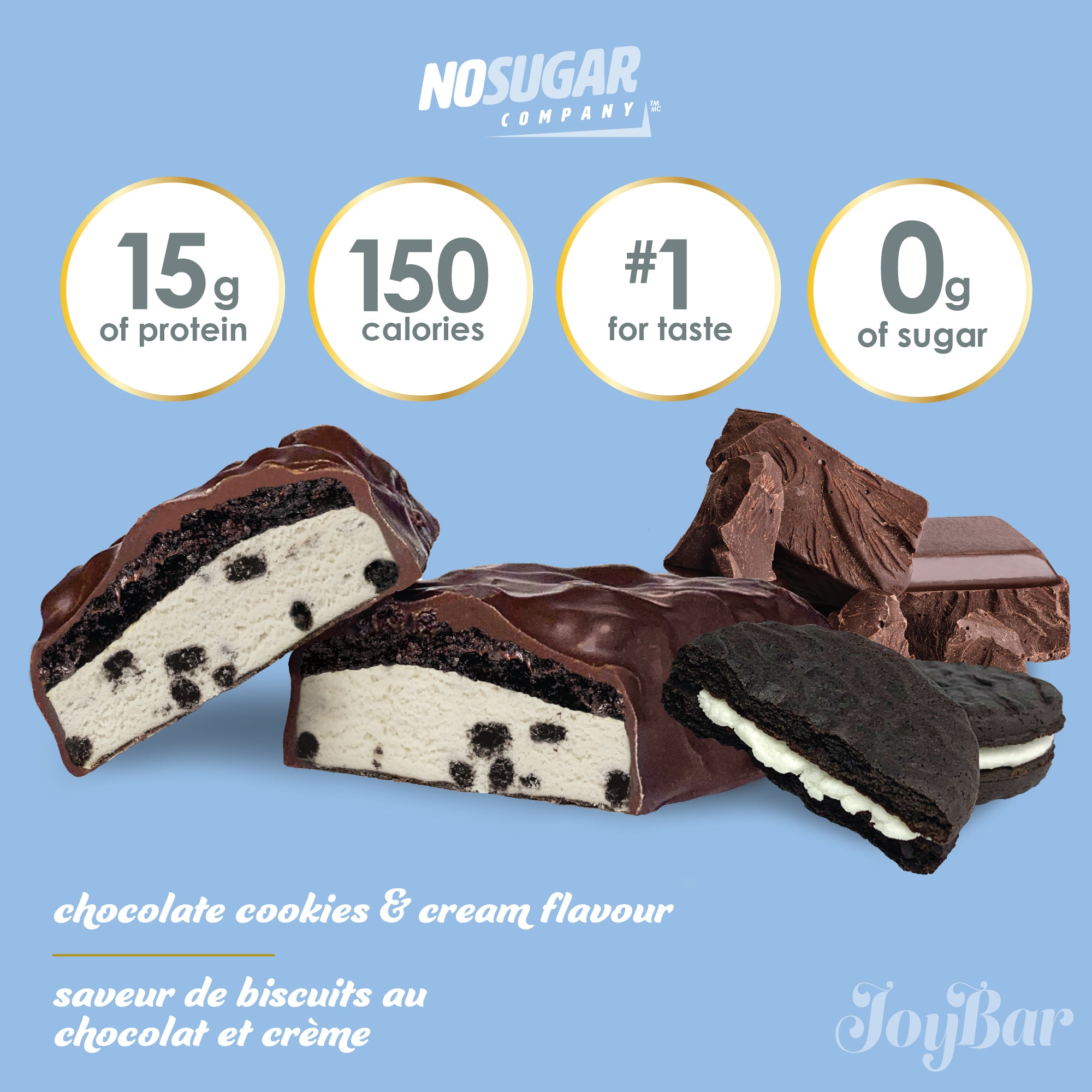 JOYBAR Collagen Bar - Cookies and Cream - 12 Bars, 40g (1.41oz) per Ba - No Sugar Company Inc.